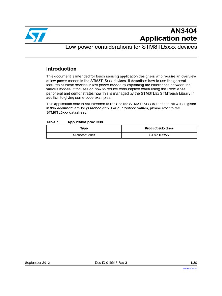 AN3404 Application Note: Low Power Considerations For STM8TL5xxx Devices | PDF | Microcontroller ...