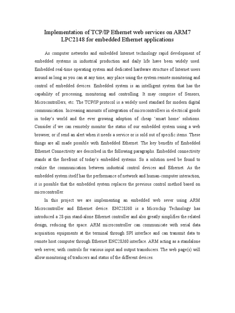 Implementation Of Tcpip Ethernet Web Services Pdf Embedded System Internet Protocol Suite