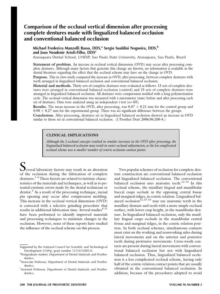 Comparison of The Occlusal Vertical Dimension After Processing Complete ...