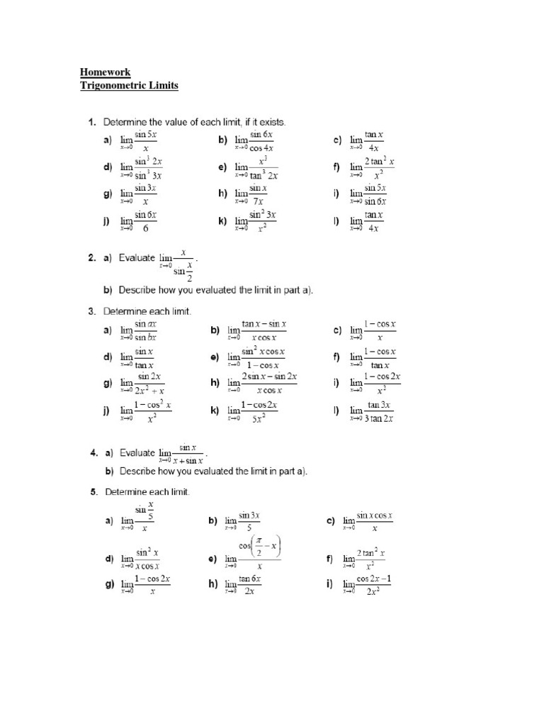 6 3-Homework-On-Trig-Limits | PDF