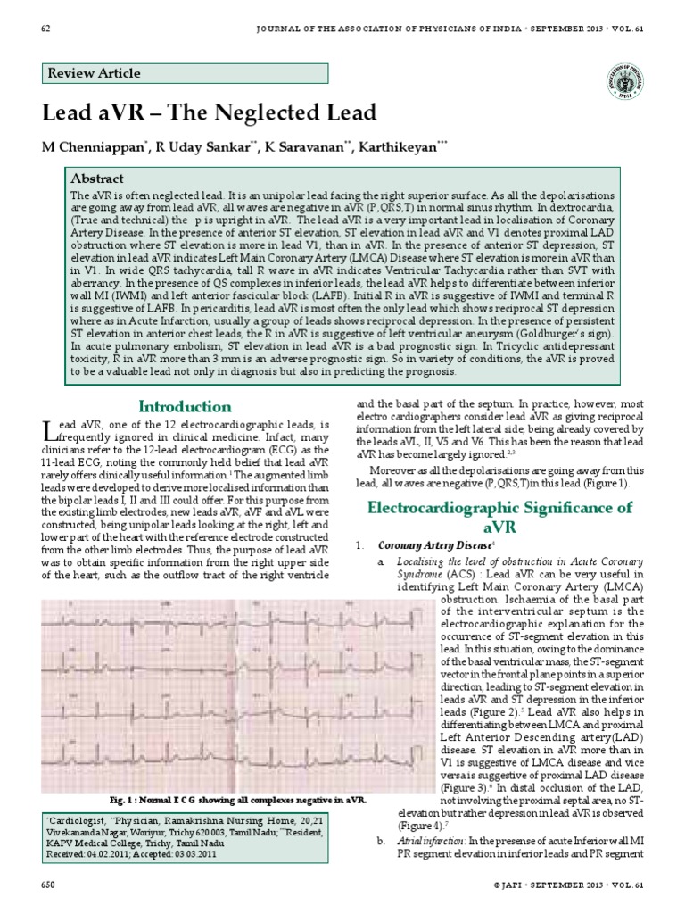 Lead aVR - The Neglected Lead: Review Article | PDF ...