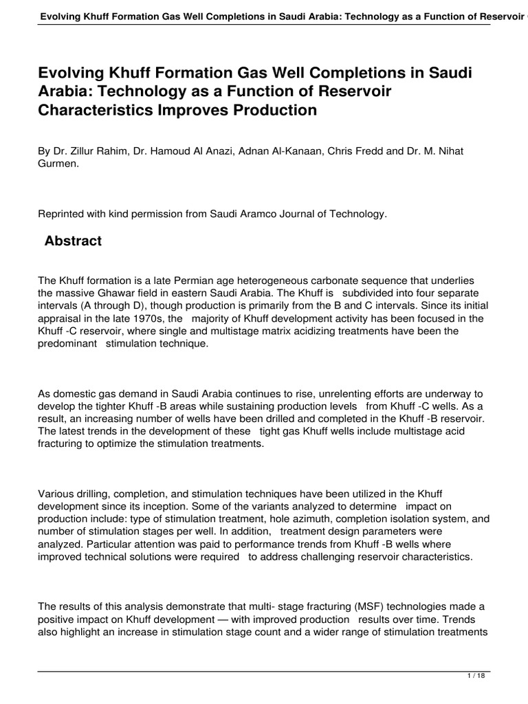 Evolving Khuff Formation Gas Well Completions in Saudi Arabia ...