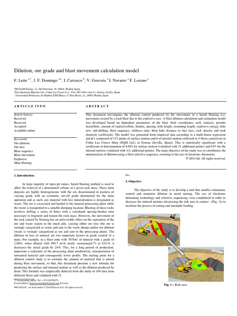 Dilution, Ore Grade and Blast Movement Calculation Model | Download ...
