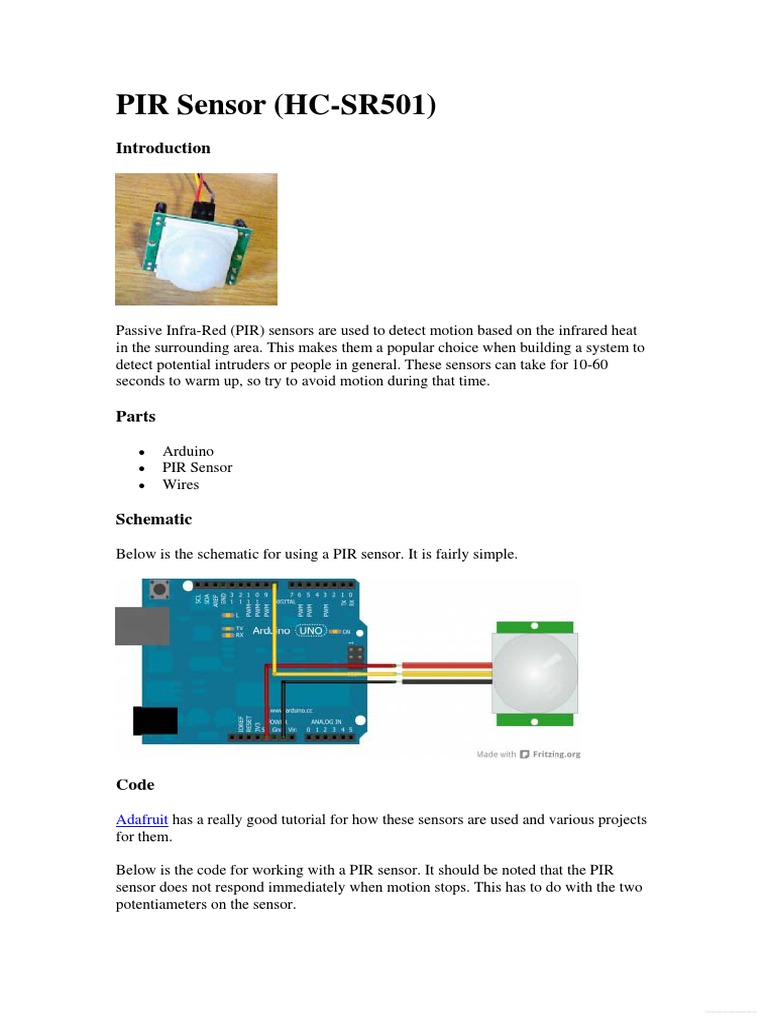 PIR Sensor (HC-SR501) : Adafruit | PDF