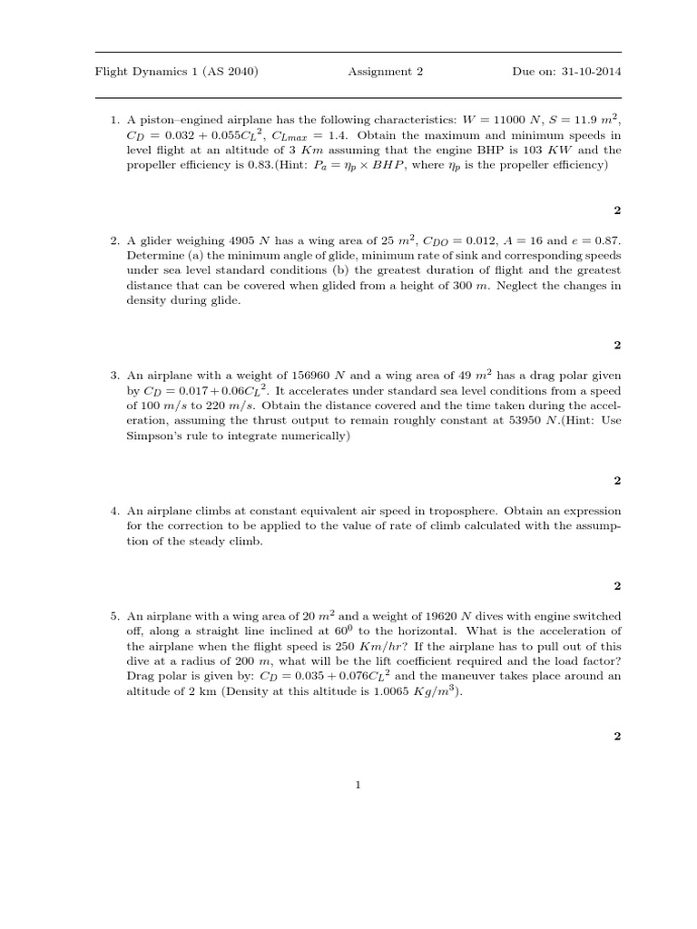 Flight Dynamics Assignment 2 | PDF | Aerodynamics | Aviation