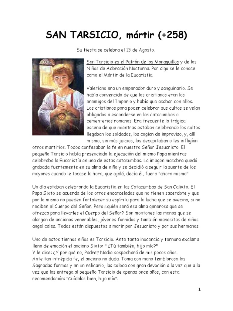 San Tarsicio: Mártir de la Eucaristía | PDF | eucaristía | Religión y ...