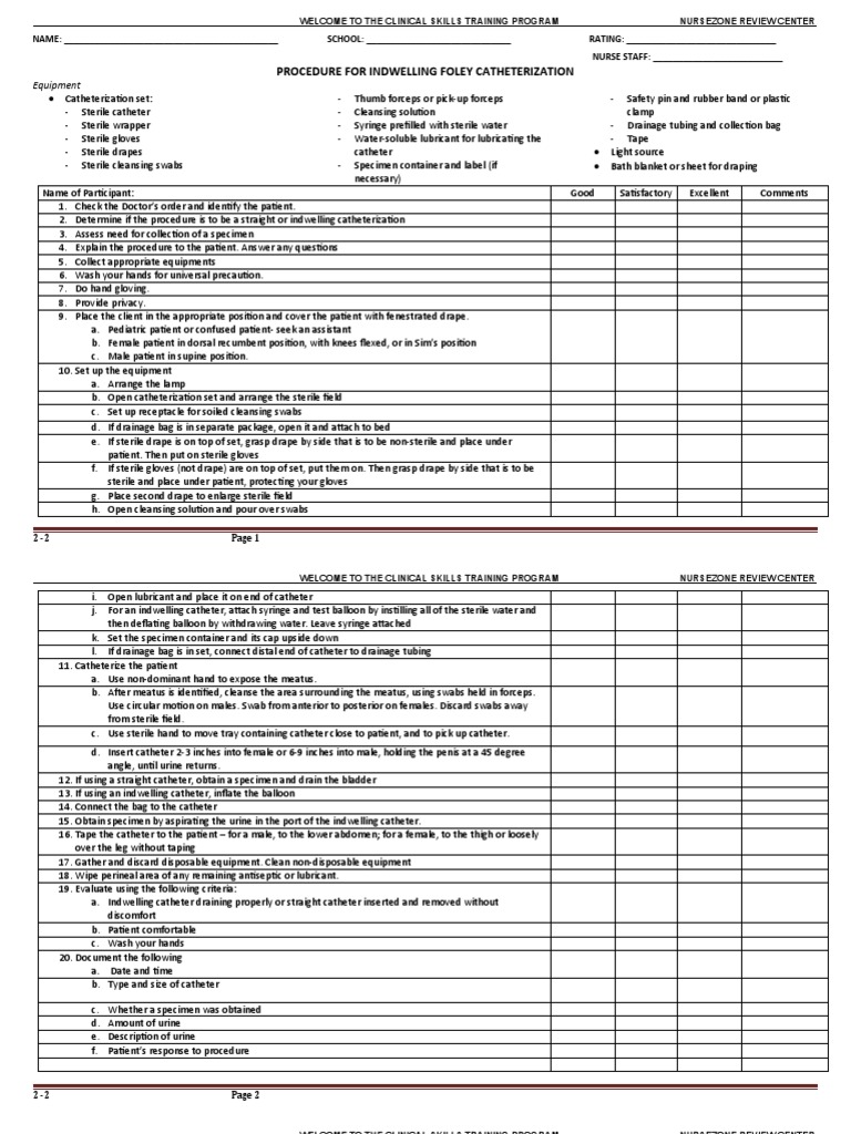 Procedure For Indwelling Foley Catheterization: Equipment | PDF ...