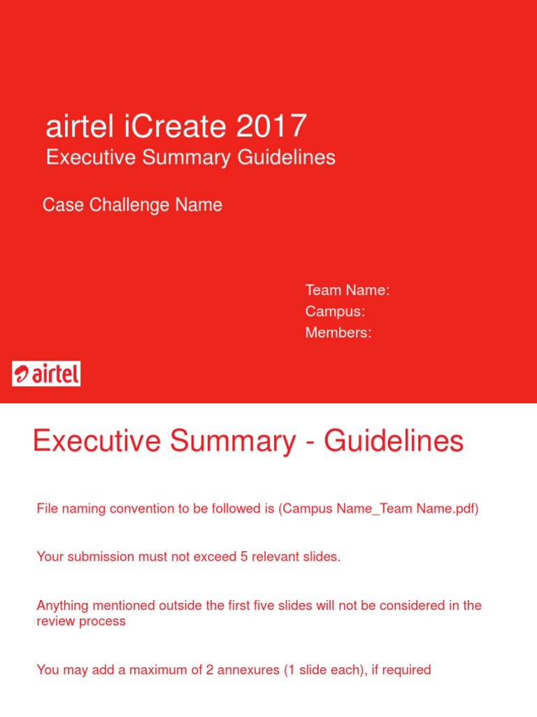 Airtel Icreate 2017: Executive Summary Guidelines | PDF | Government