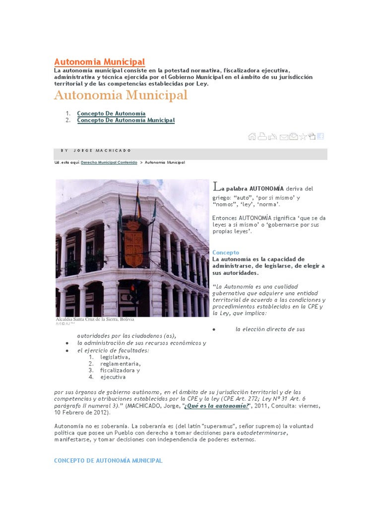 Autonomía Municipal Explicada | PDF | Jurisdicción | Gobierno local