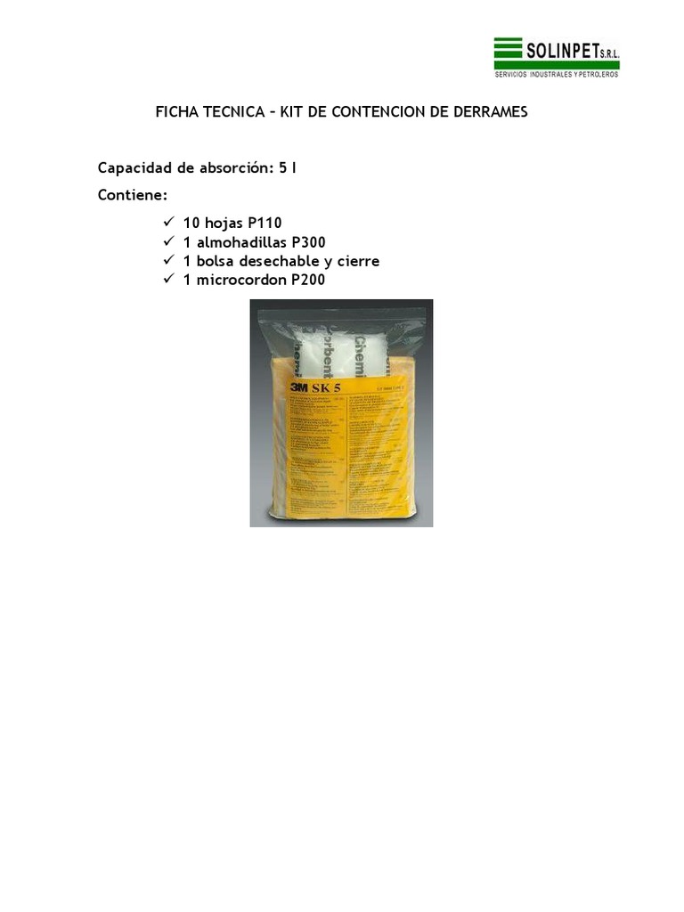 Ficha Tecnica Kit de Contencion de Derrame | PDF