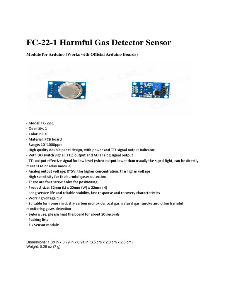 FC-22-1 Harmful Gas Detector Sensor: Module For Arduino (Works With ...
