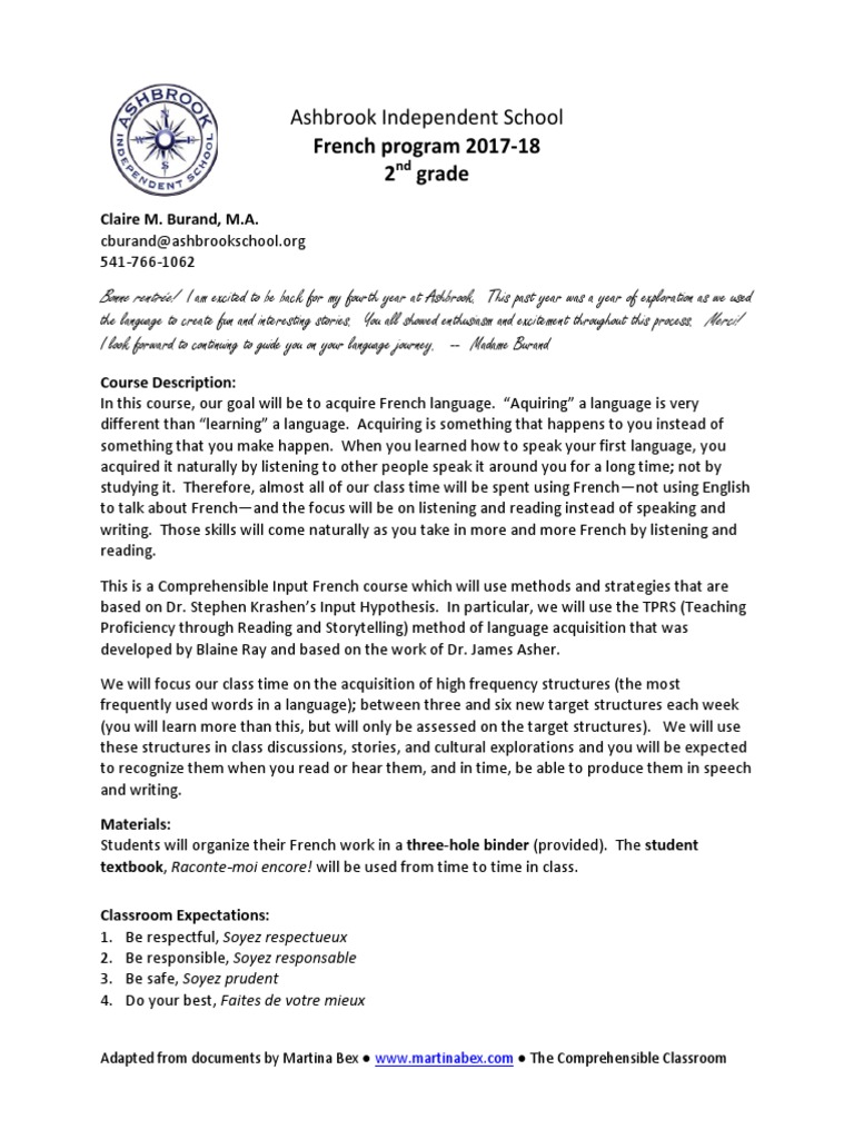 2nd Grade Syllabus 2017 | PDF | Psycholinguistics | Communication