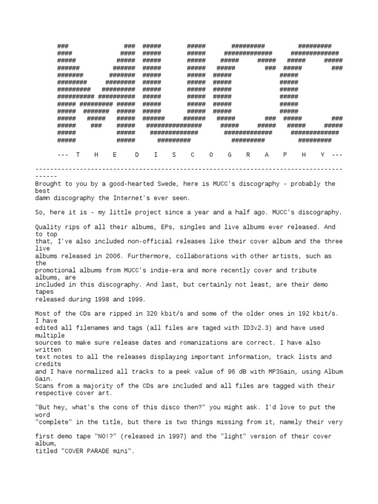 MUCC Complete Discography Overview | PDF | Albums | Compact Disc