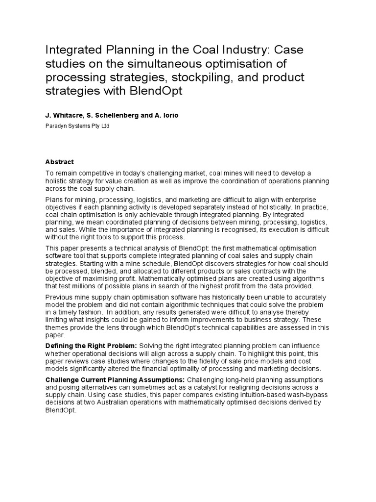 Supply Chain Optimisation in The Coal Industry - BlendOpt | PDF | Strategic Management ...