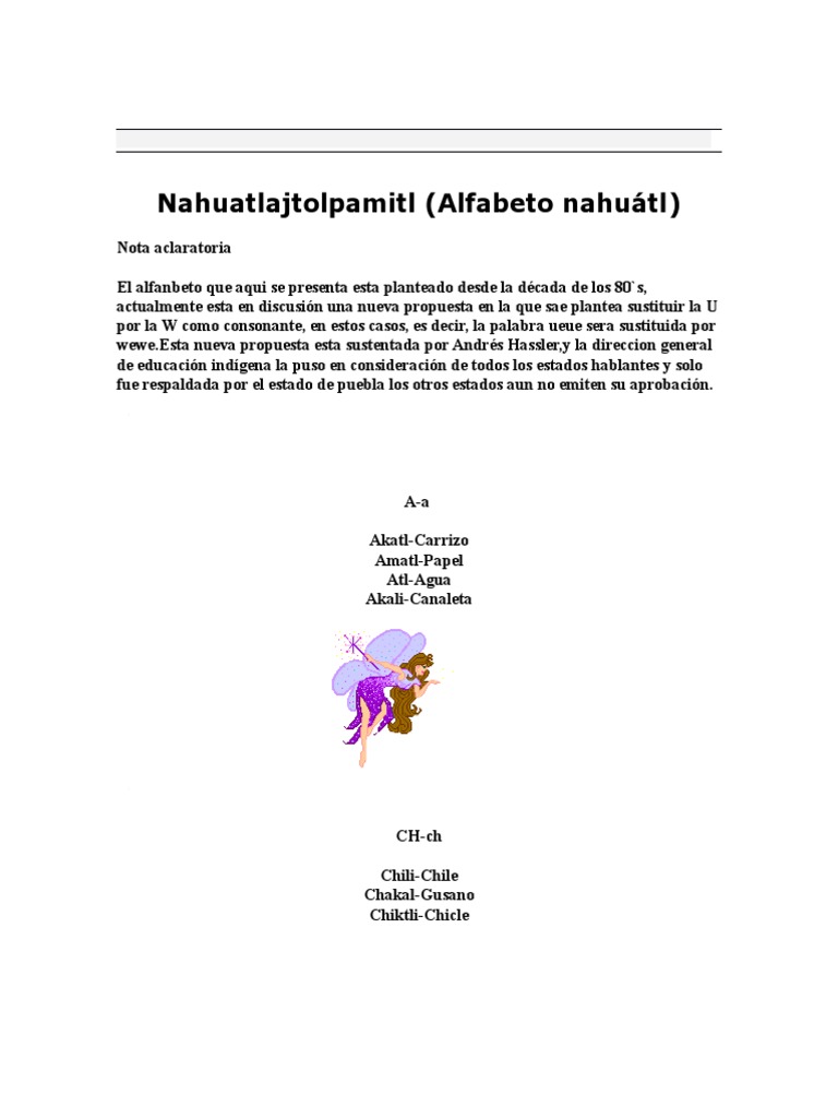 Alfabeto en Nahuatl | PDF | Idiomas | Artes del lenguaje y disciplina