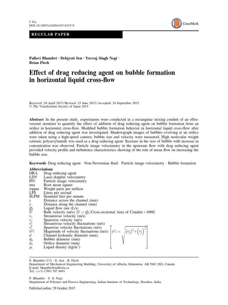 Effect of Drag Reducing Agent On Bubble Formation in Horizontal Liquid Cross-Flow | PDF ...