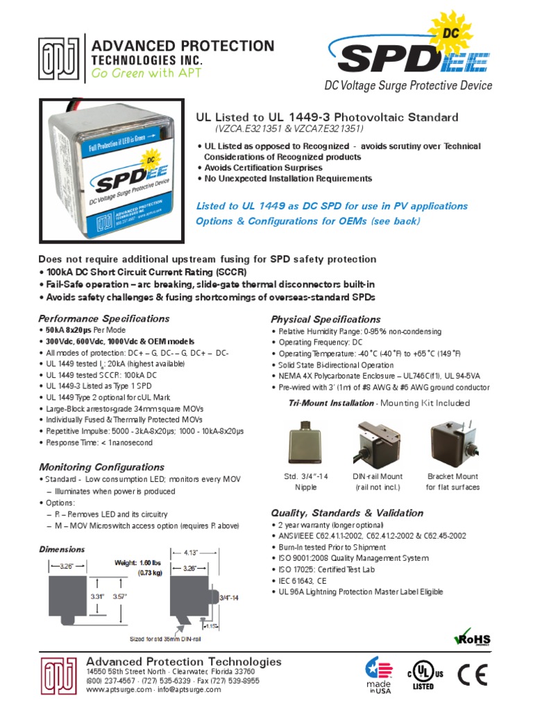 Go Green With APT: UL Listed To UL 1449-3 Photovoltaic Standard | PDF ...
