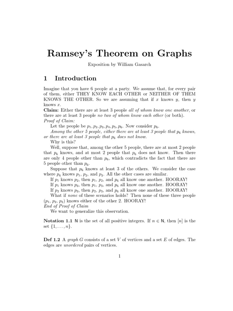 Ramsey's Theorem On Graphs | Download Free PDF | Vertex (Graph Theory ...