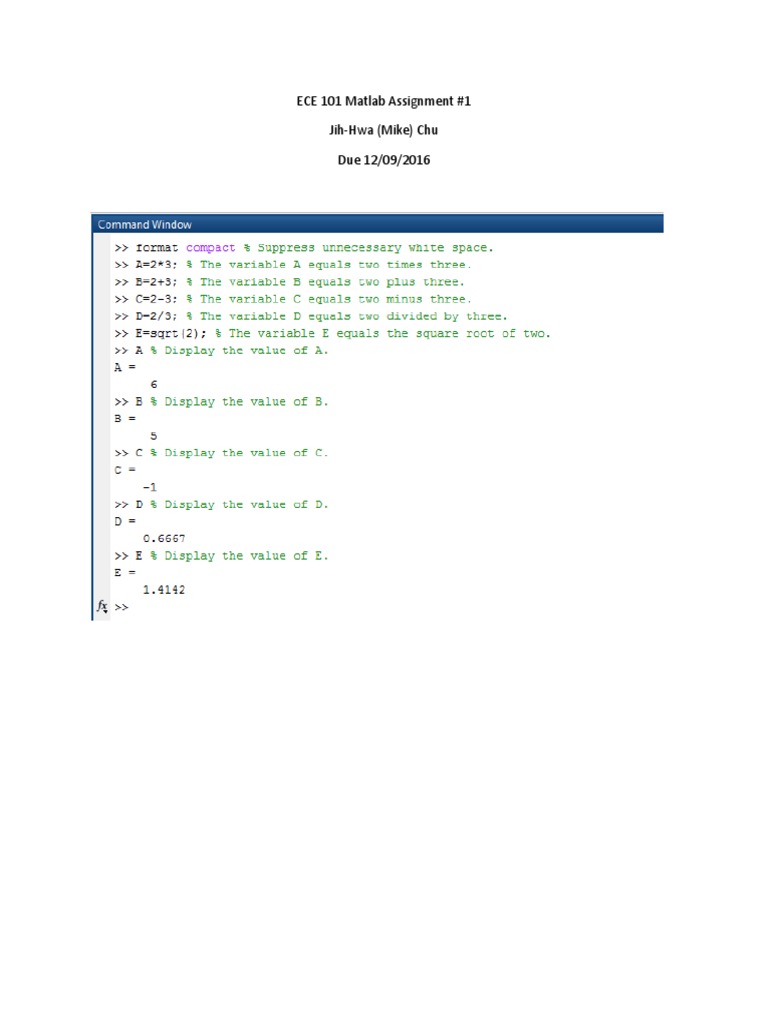 ECE 101 Matlab Assignment 1 | PDF | Computers