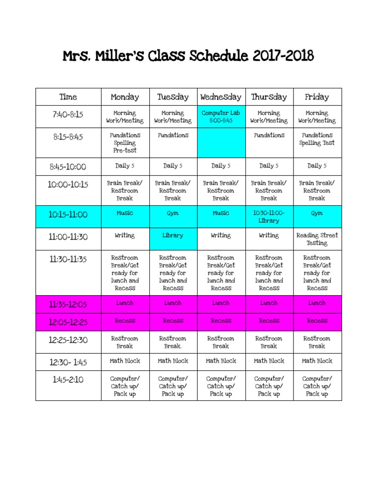 Miller Class Schedule | PDF | Schools