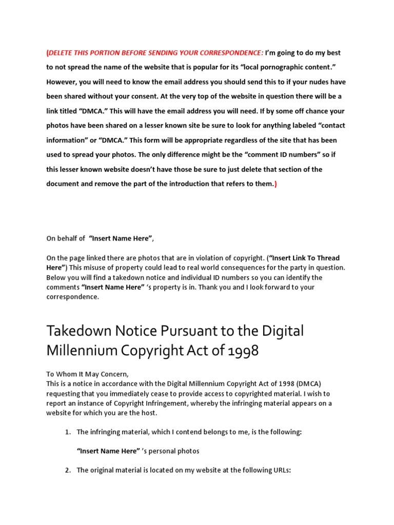 DMCA Takedown Notice Template | PDF | Digital Millennium Copyright Act ...