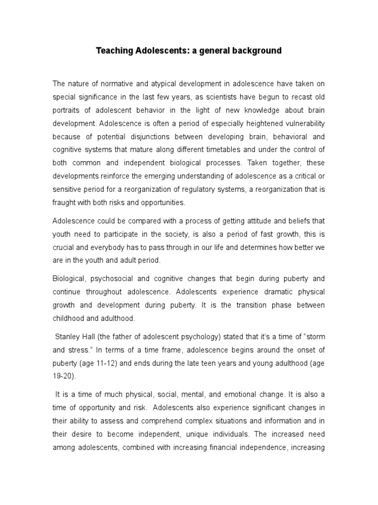Teaching Adolescents: A General Background | Download Free PDF ...