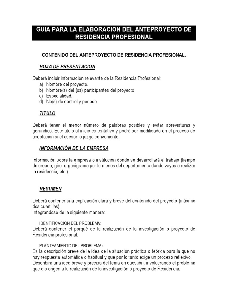 3 Guía para Elaboración de Anteproyecto de Residencia | PDF | Información | Science