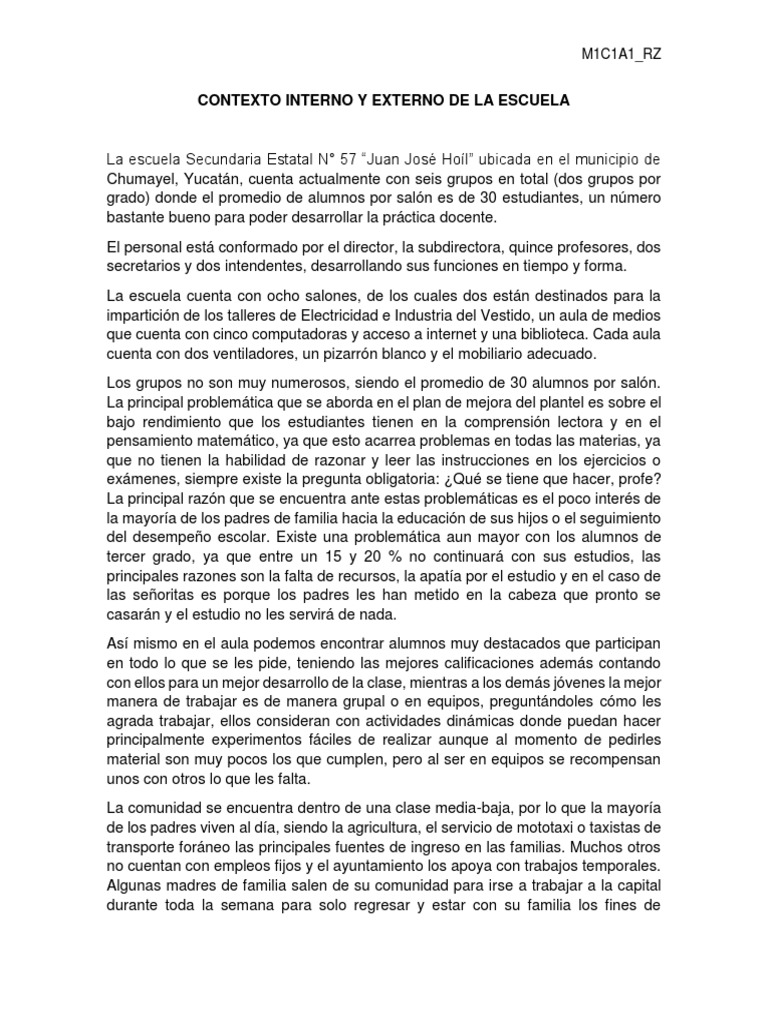 Contexto Interno y Externo de La Escuela | Salón de clases | Educación ...