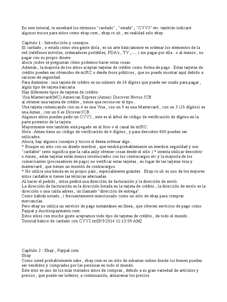 Carding Basico CVV2 PDF | PDF | Bahía E | Pay Pal