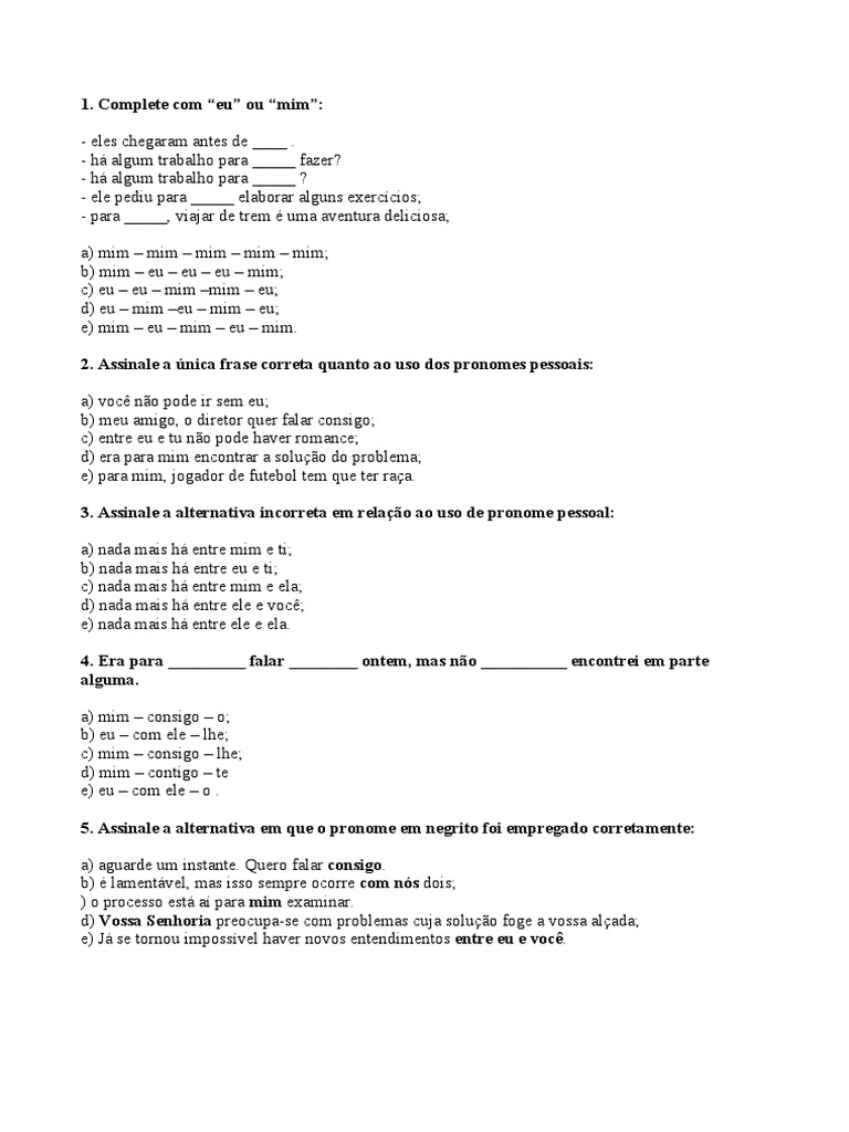 Exercícios Sobre Pronomes Com Gabarito PDF | PDF | Pronome | Idiomas