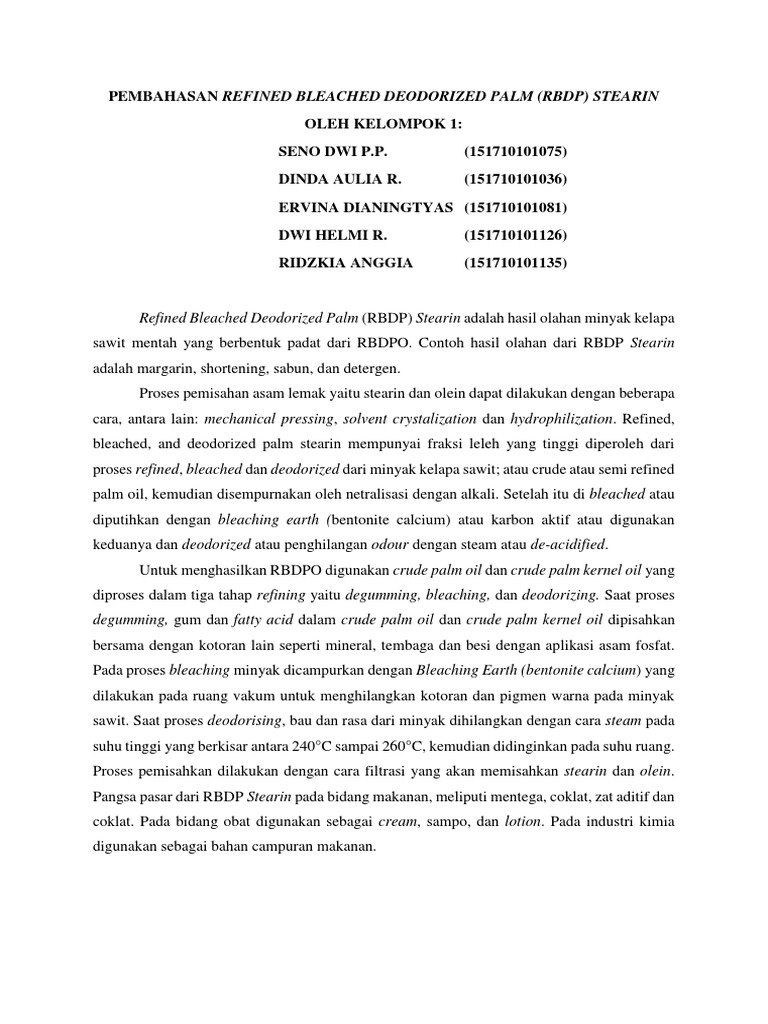 RBDP Stearin: Proses dan Aplikasi | PDF