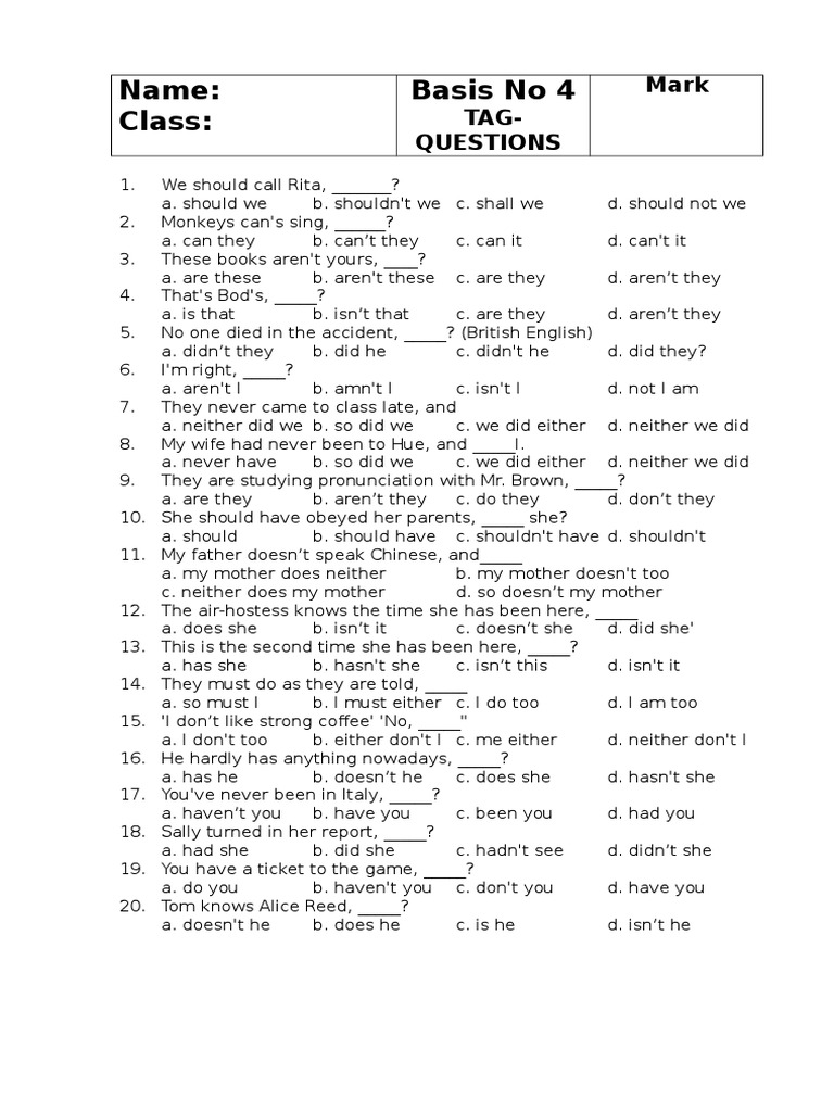 Grammar - Tag Questions | PDF
