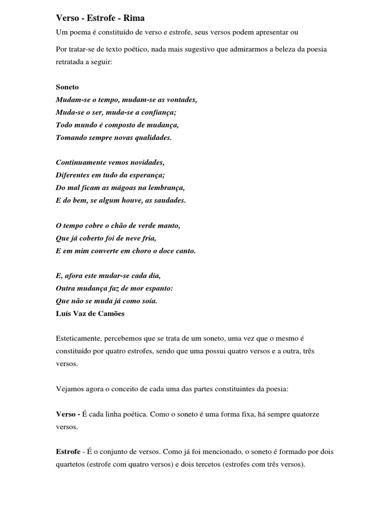Verso Estrofe Rima | Sonetos | Poesia