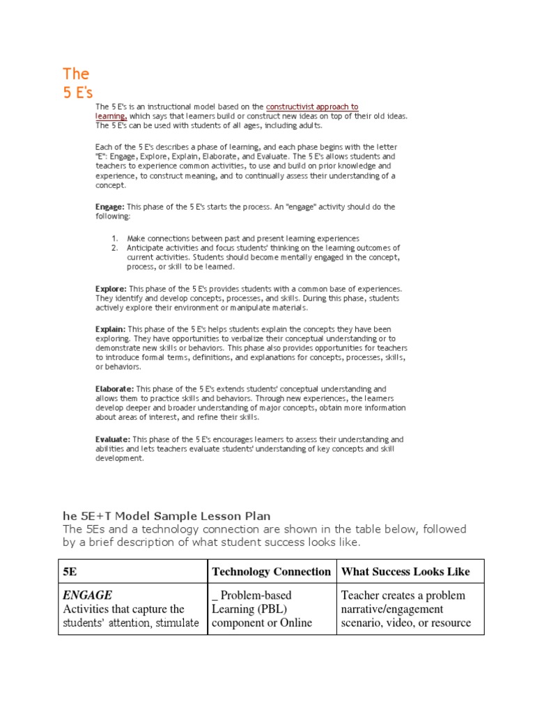 5 Es | PDF | Lesson Plan | Learning