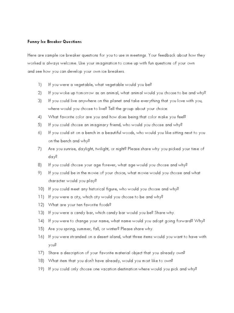Funny Ice Breaker Questions | PDF | Leisure