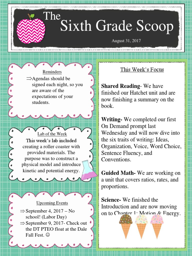 Sixth Grade Weekly Update: Aug 31, 2017 | PDF | Language Arts & Discipline