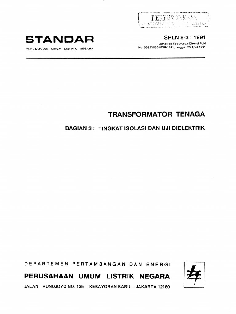 SPLN 8-3-1991transformator Tenaga | PDF