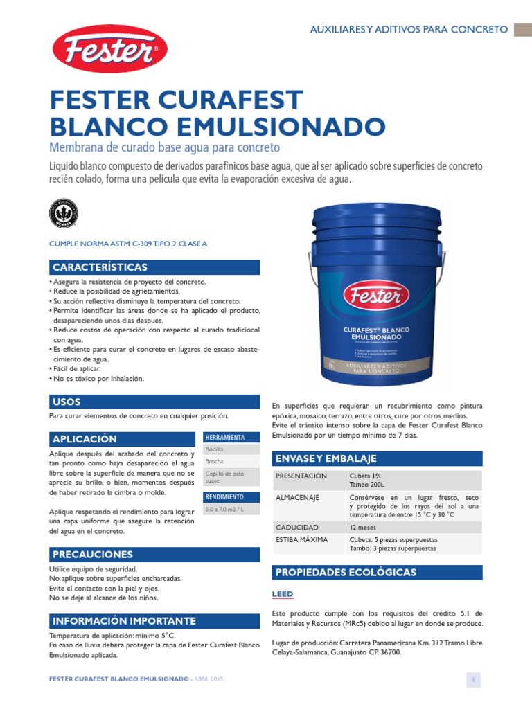 Fester Curafest Blanco Emulsionado | PDF | Agua | Naturaleza