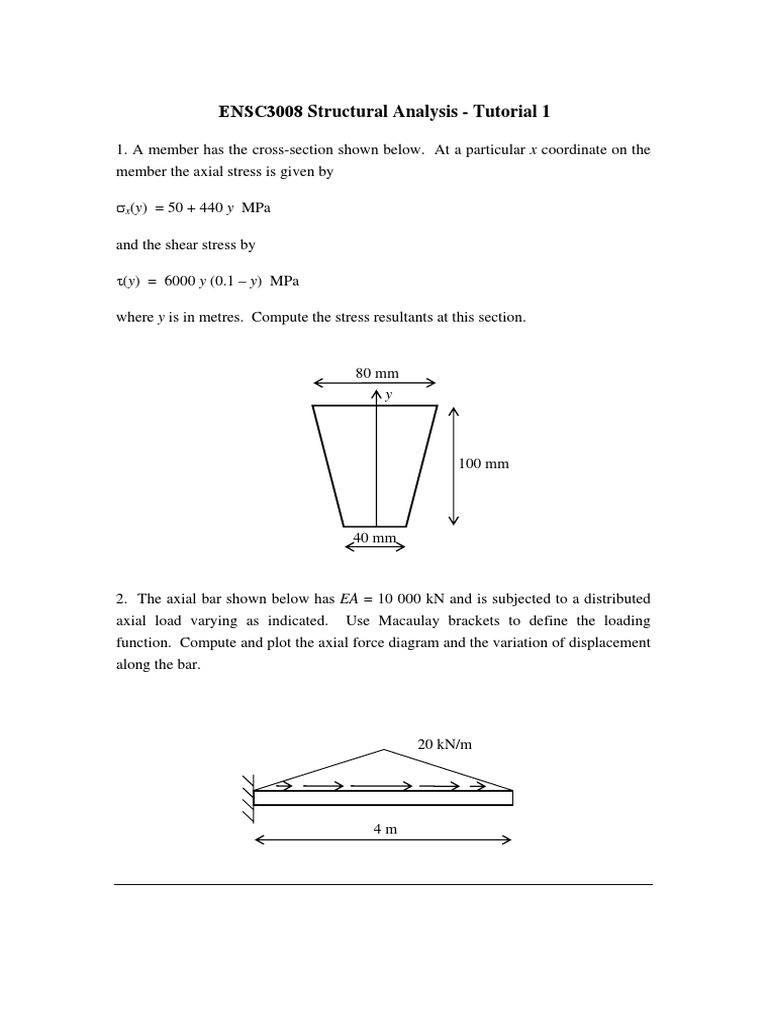 ENSC3008 Structural Analysis - Tutorial 1 | PDF