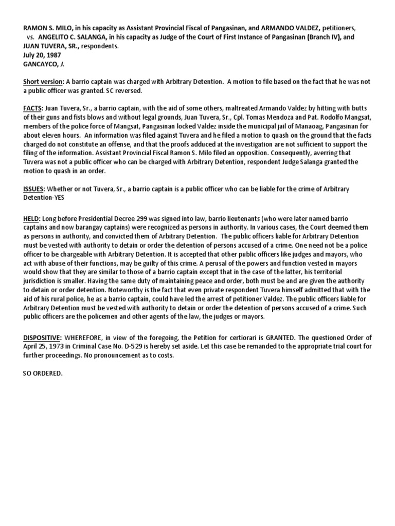 Milo v. Salanga | PDF | Remand (Detention) | Crime & Violence