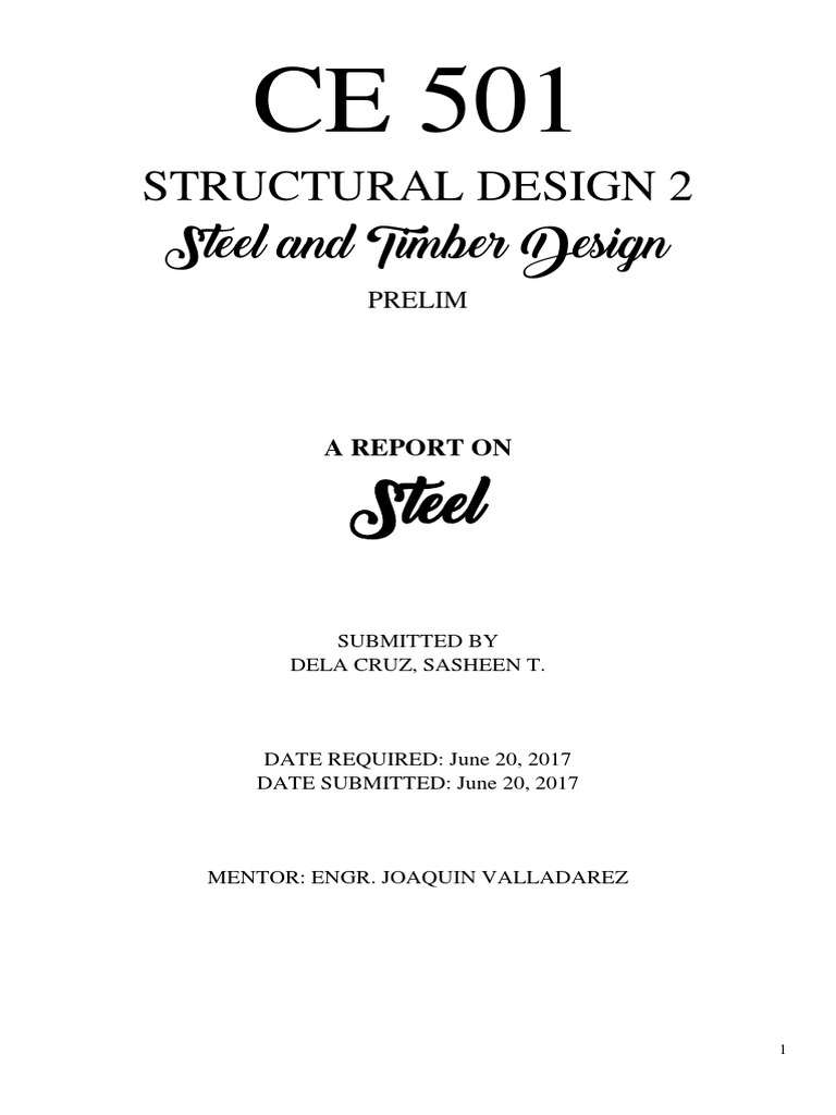 CE 501 - Steel - Sasheen | PDF | Deformation (Engineering) | Young's ...