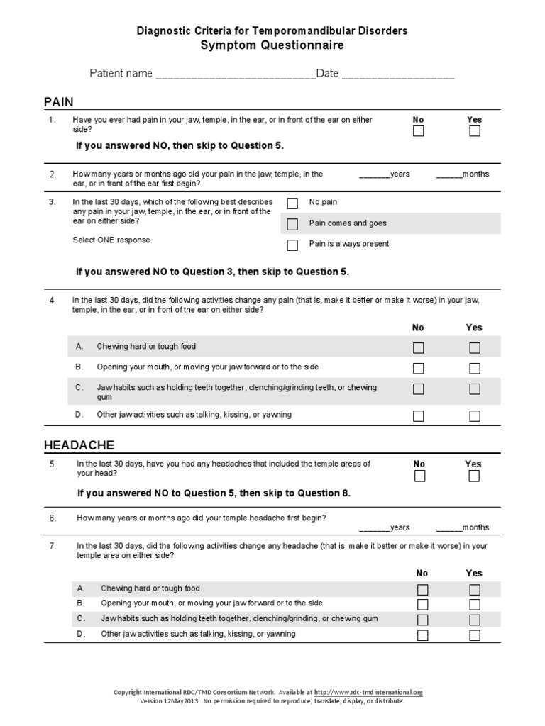 DC-TMD SQ Shortform 2013-05-12 | PDF | Headache | Mouth