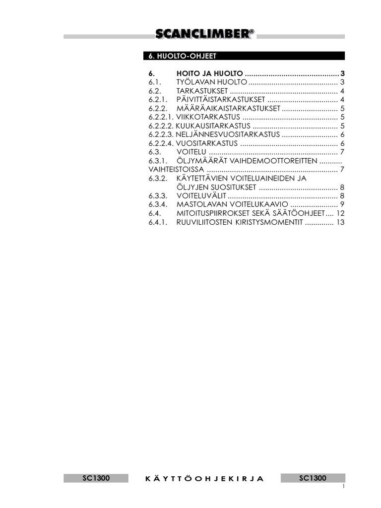 Scanclimber SC1300 6. Hoito Ja Huolto - 0 | PDF