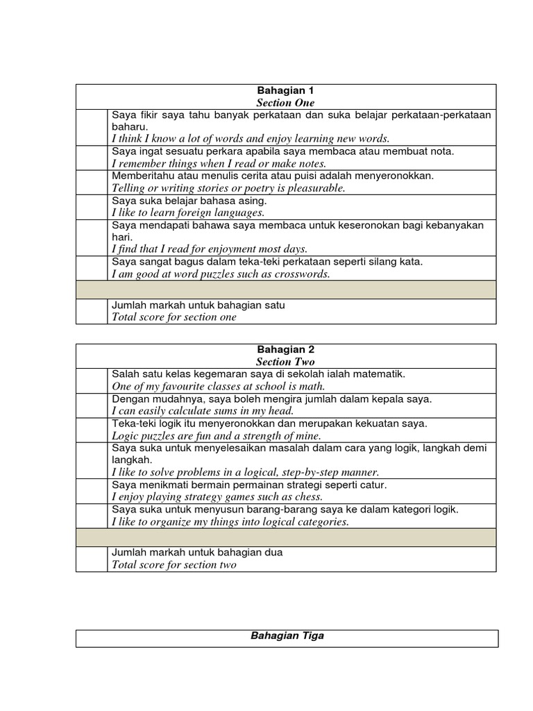 Multiple Intelligence Survey | PDF