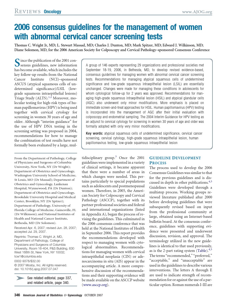 Asccp 2006 Consensus Guidelines | PDF | Cervical Cancer | Gynaecology