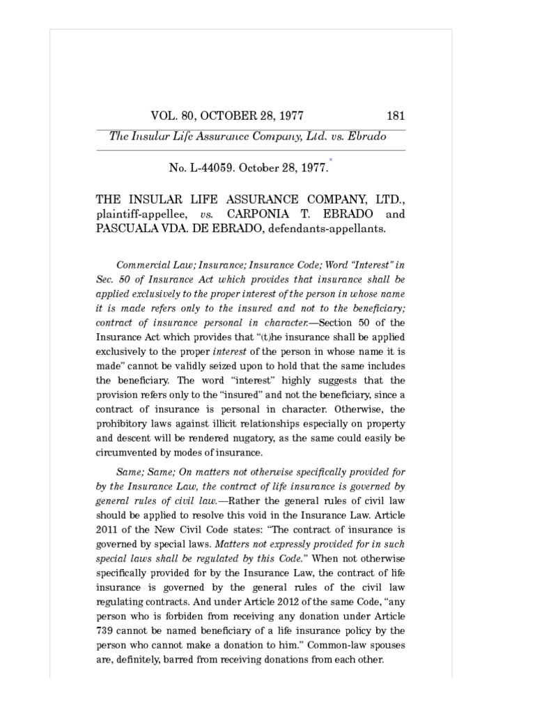 Insular Life v. Ebrado | PDF | Life Insurance | Evidence (Law)
