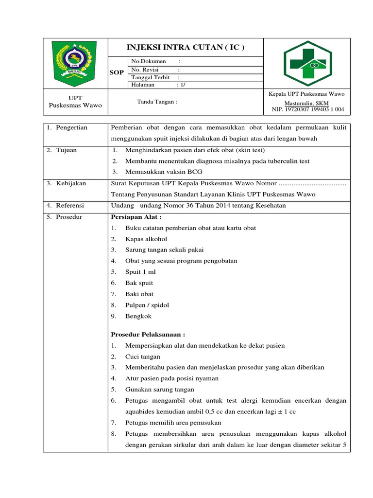 2 Sop Injeksi Ic Fix | PDF | Pengembangan Diri | Kesehatan Holistik