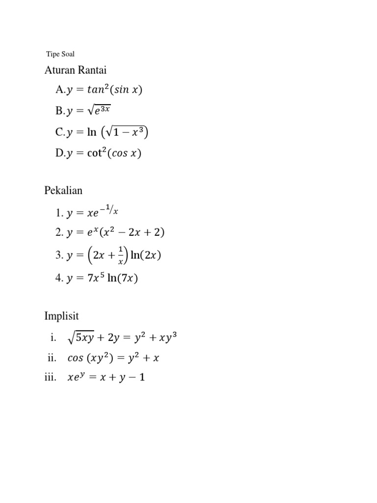 Aturan Rantai A. ( ) B. C. LN ( 1 ) D. Cot ( ) | PDF