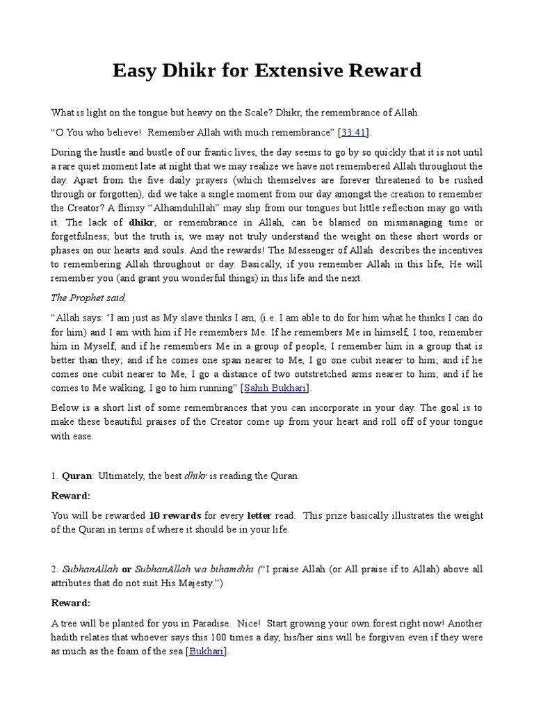 Daily Dhikr for Immense Rewards | PDF | Allah | Abrahamic Religions