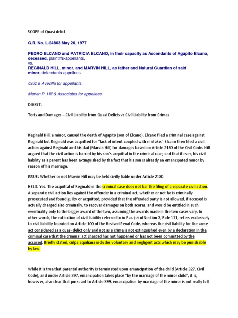 Torts ( Scope of Quasi Delict ) | Crimes | Crime & Justice